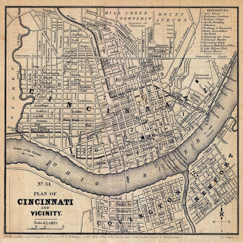 1849 Map of Cincinnati Ohio - Etsy