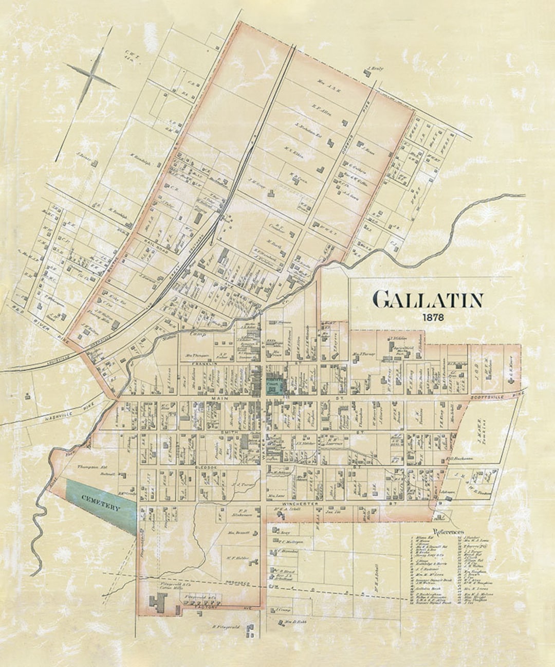 1878 Map of Gallatin Sumner County Tennessee - Etsy