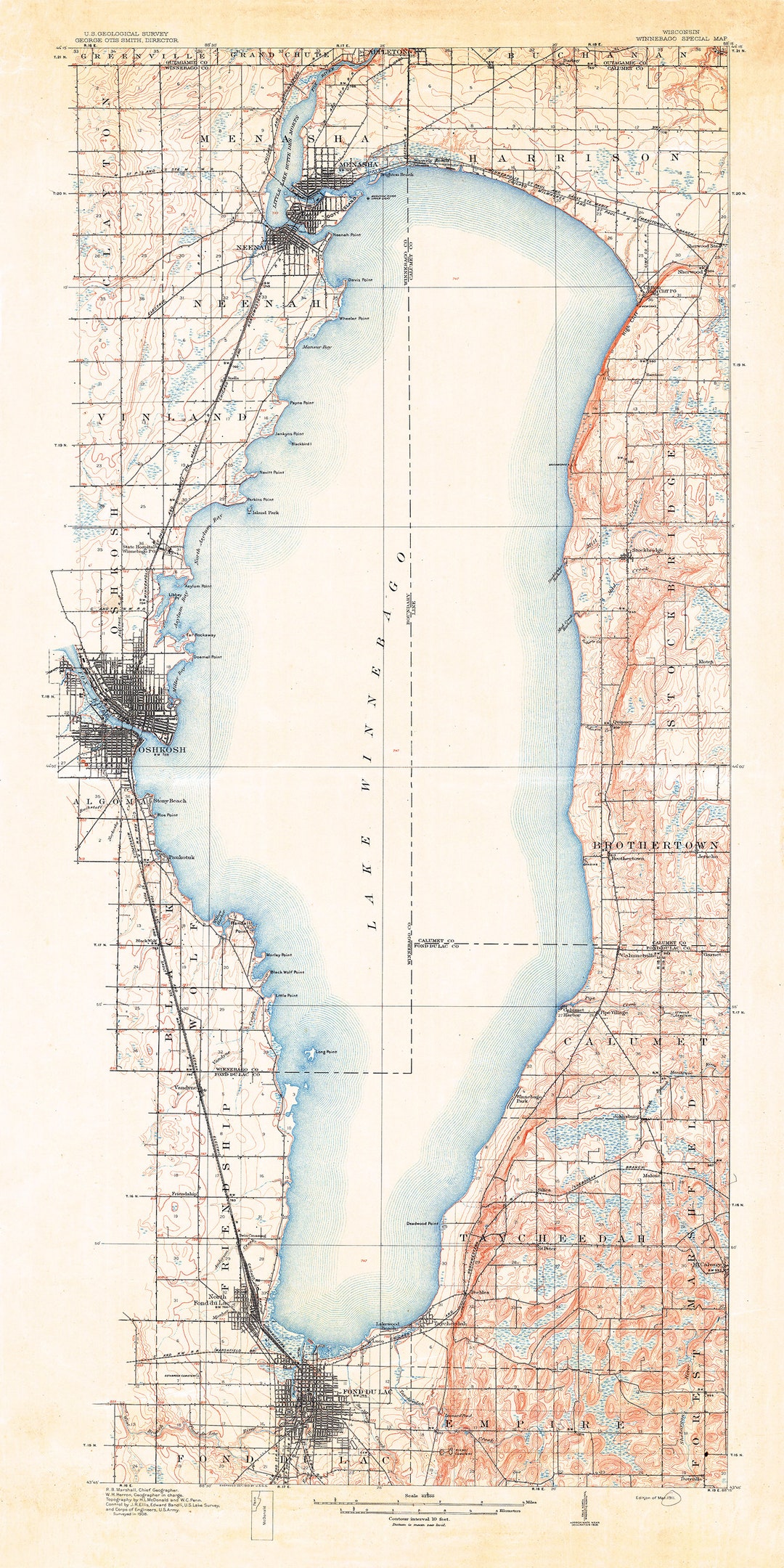 1911 Map of Lake Winnebago Wisconsin - Etsy