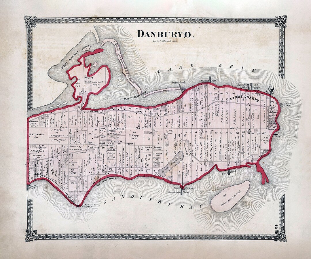 1874 Map of Danbury Township Ottawa County Ohio Sandusky Bay - Etsy