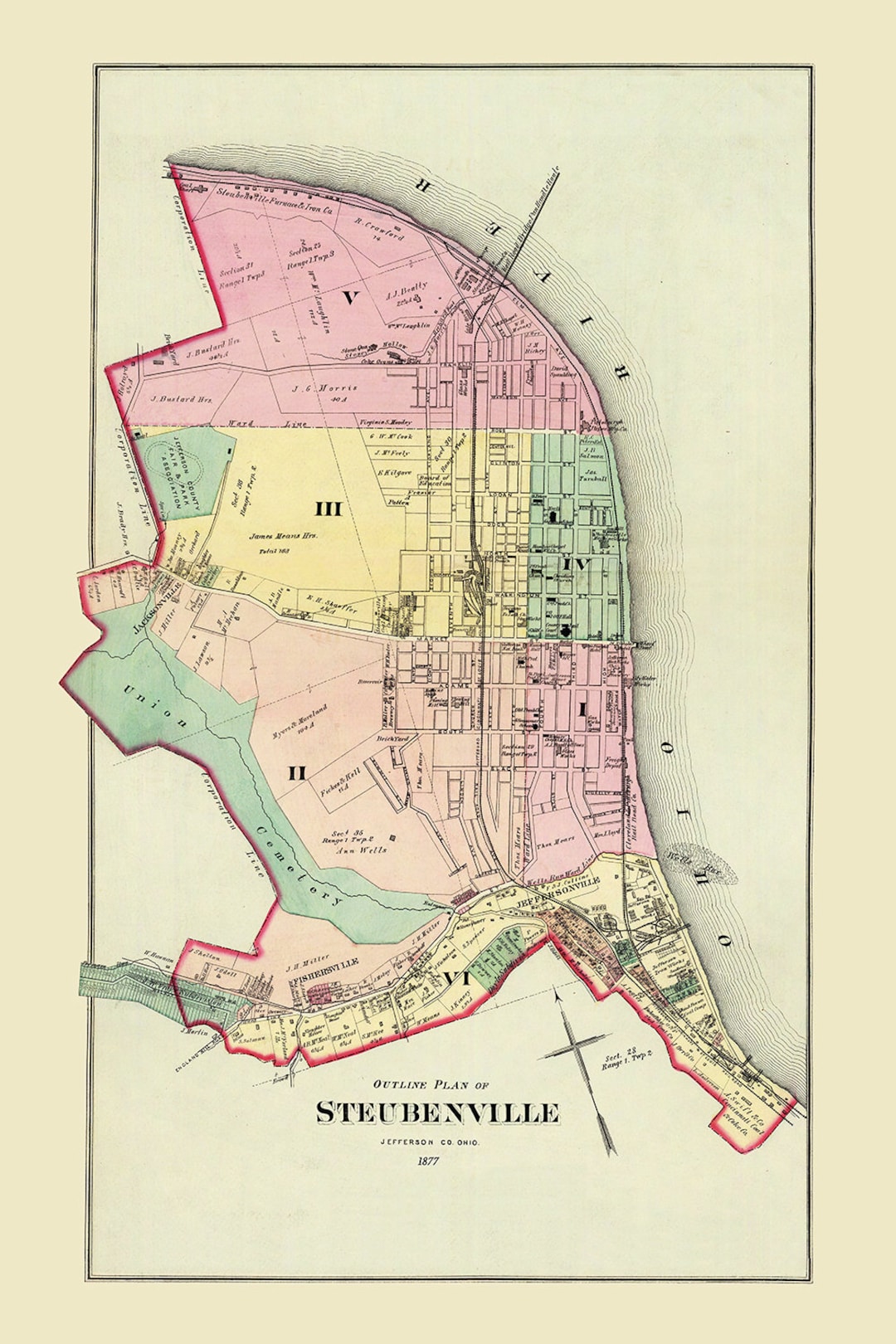 1877 Town Map of Steubenville Jefferson County Ohio - Etsy