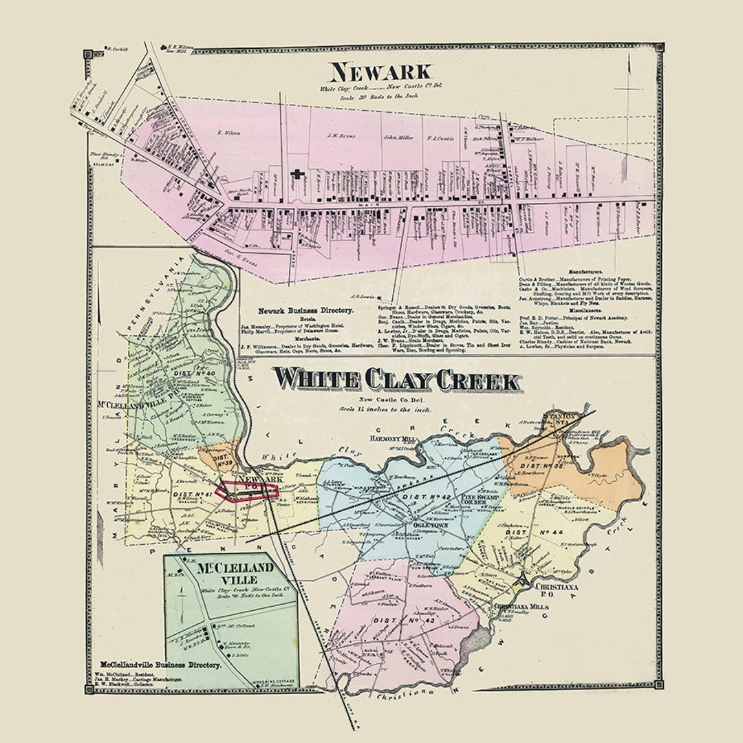 1868 Map of White Clay Creek New Castle County Delaware - Etsy