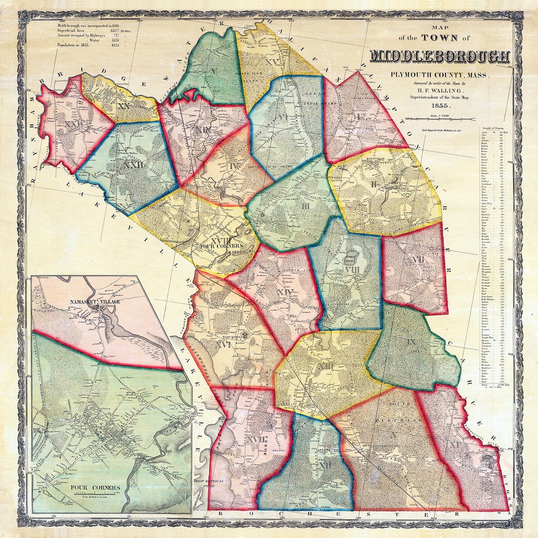 1855 Town Map of Middleborough Plymouth County Massachusetts - Etsy