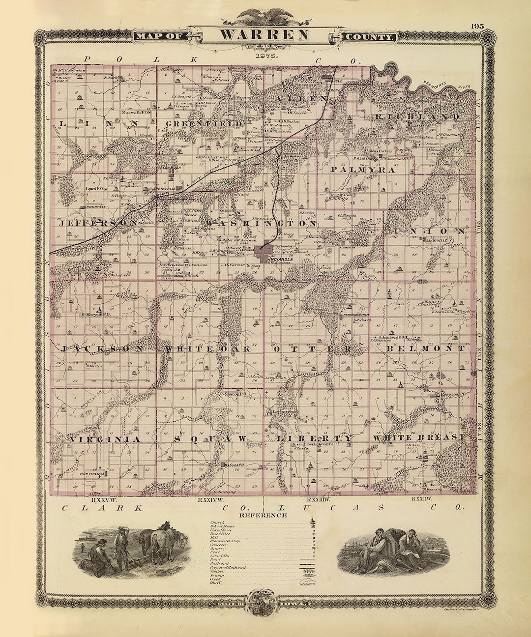 1875 Map of Warren County Iowa - Etsy