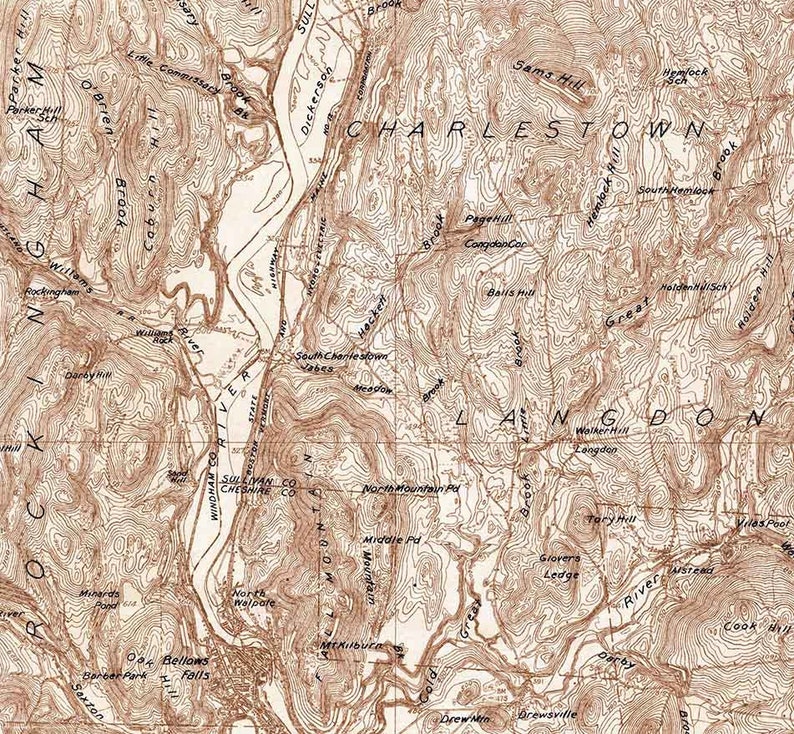 1927 Topo Map of Bellows Falls Vermont Quadrangle - Etsy