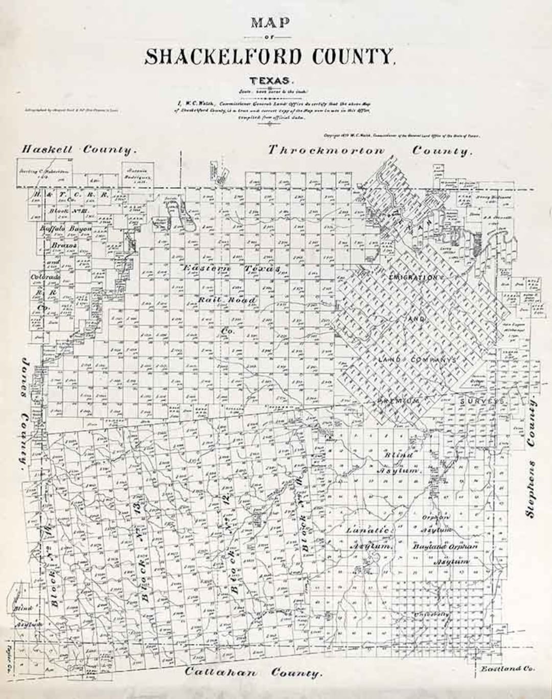 1879 Farm Line Map of Shackelford County Texas - Etsy