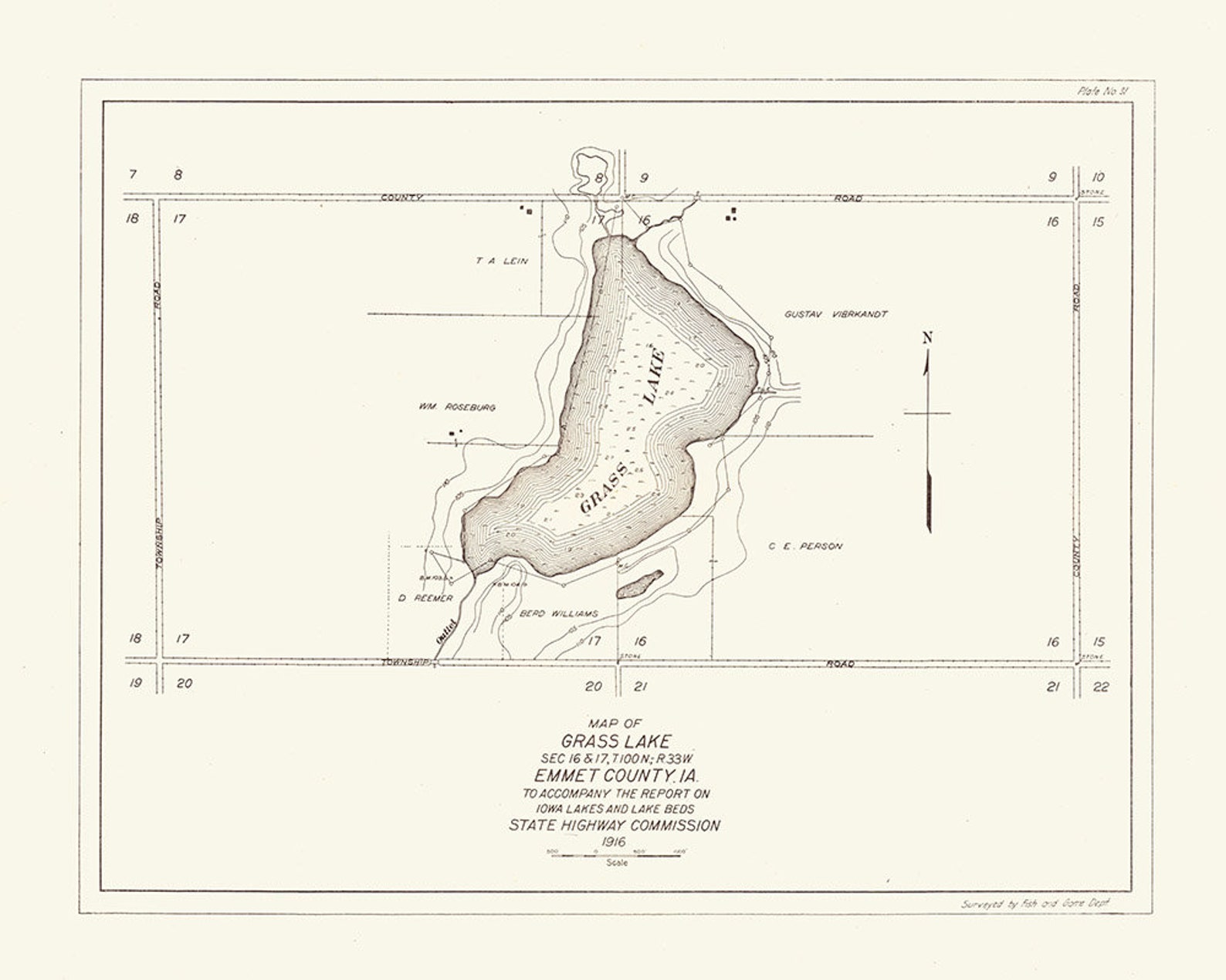 1916 Map of Grass Lake Emmet County Iowa - Etsy