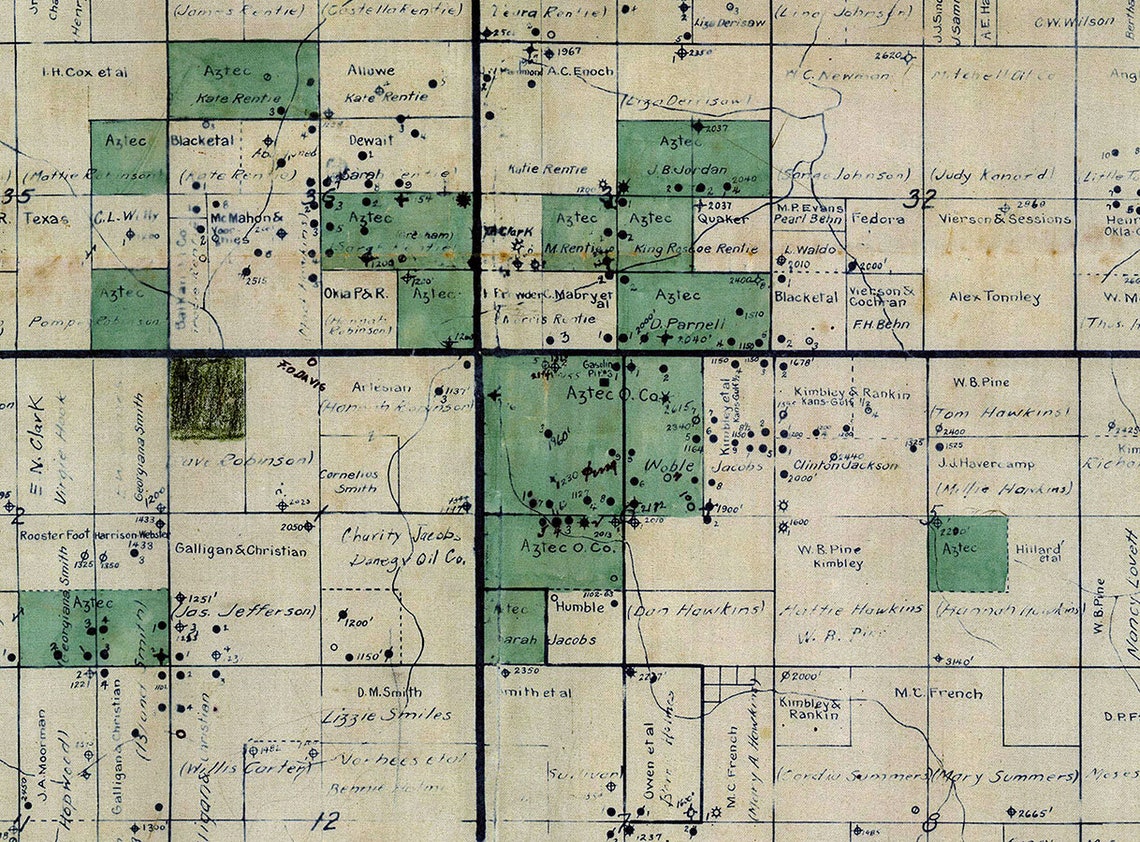 1913 Oil Well Map of Tiger Flats District Okmulgee County | Etsy