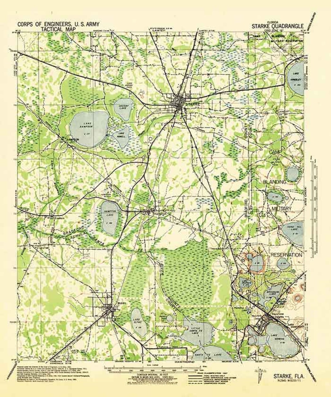 1941 Topo Map of Starke Quad Florida - Middleburg - Etsy