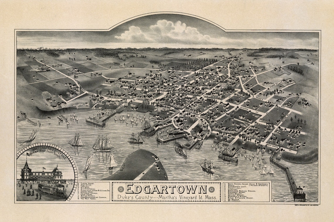 1886 Panoramic Map of Edgartown Duke's County Martha's | Etsy