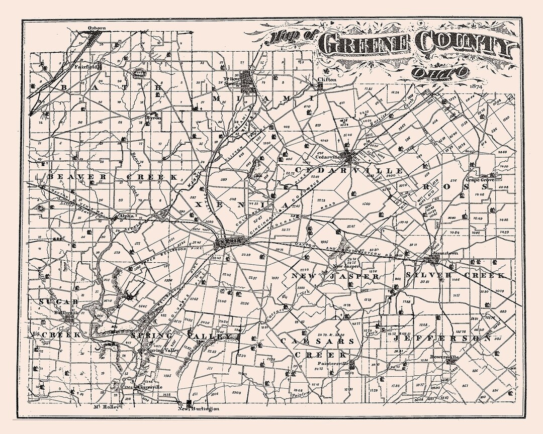 1874 Map of Greene County Ohio - Etsy