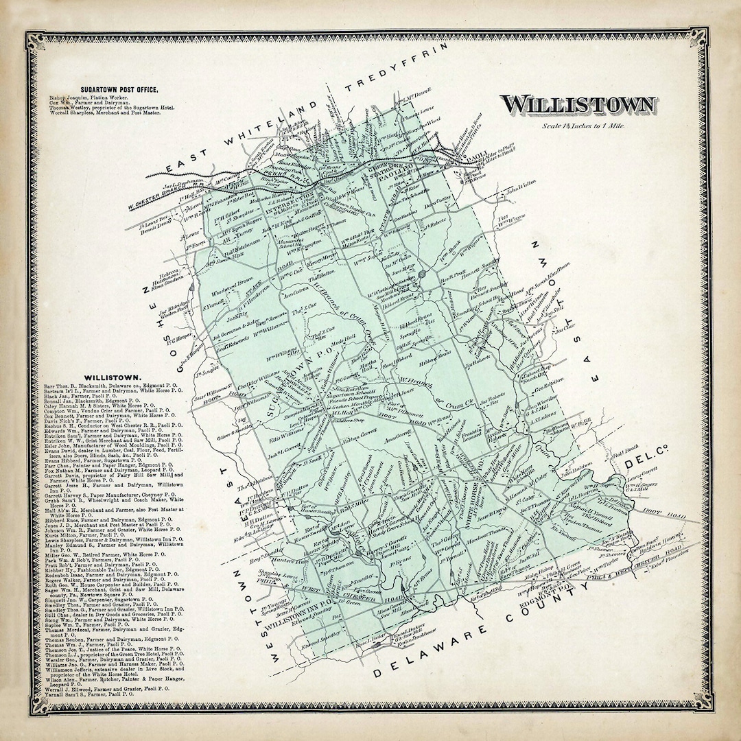 1873 Map of Willistown Township Chester County Pennsylvania - Etsy