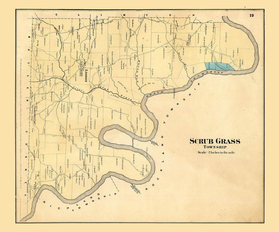 1865 Map of Scrub Grass Township Venango County Pennsylvania Oil Region ...