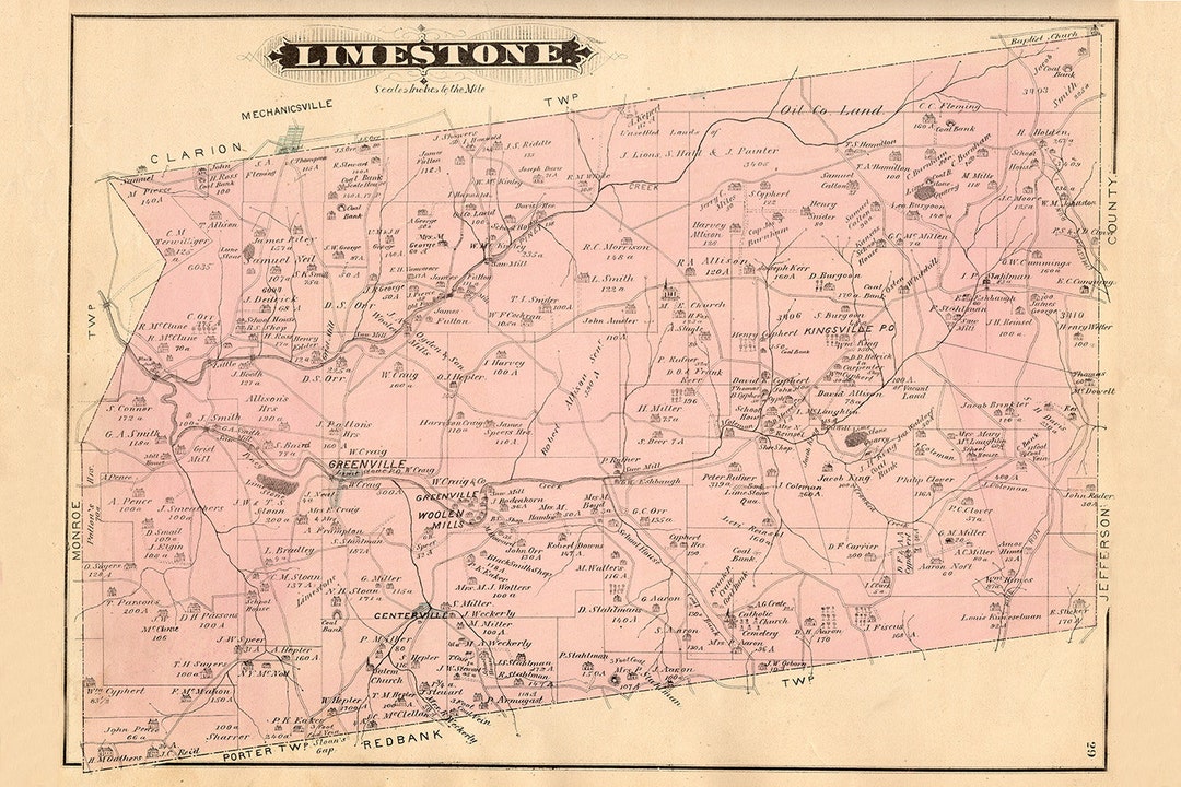 1877 Map of Limestone Township Clarion County Pennsylvania - Etsy