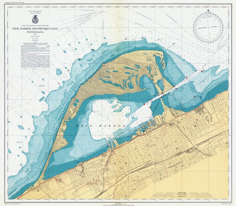 1941 Nautical Map of Erie Harbor and Presque Isle Lake Erie PA - Etsy