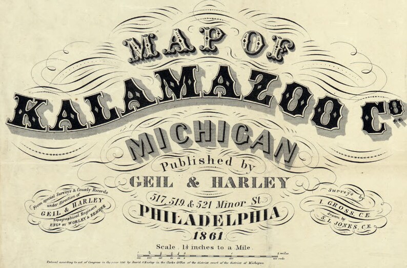 1861 Farm Line Map of Kalamazoo County Michigan - Etsy