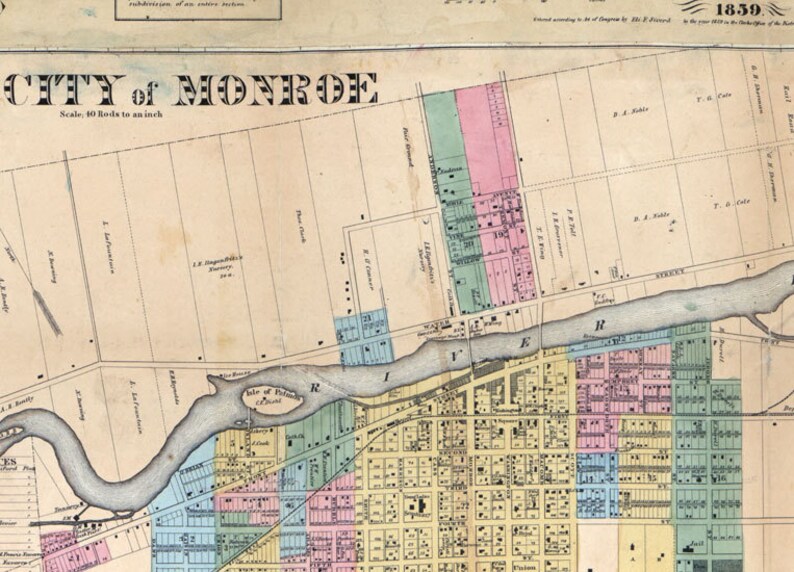 1859 Farm Line Map of Monroe County Michigan - Etsy