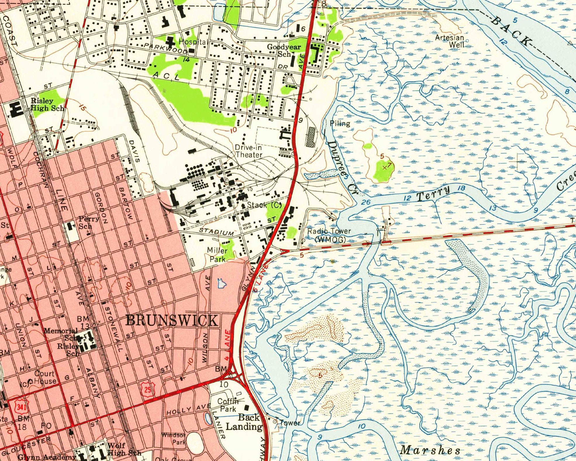 1956 Topo Map of Brunswick Georgia and Glynco Naval Air Station - Etsy