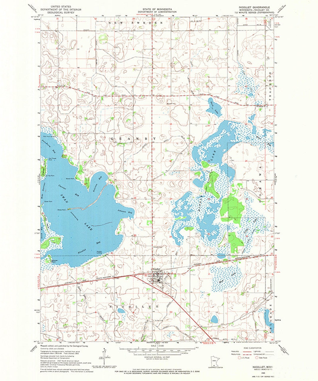 1965 Topo Map of Nicollet Minnesota Quadrangle Swan Lake - Etsy