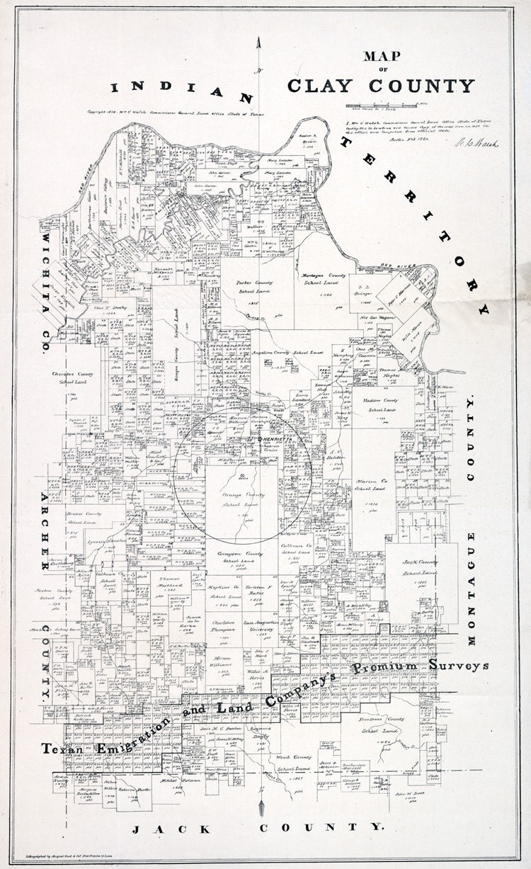 1880 Farm Line Map of Clay County Texas | Etsy