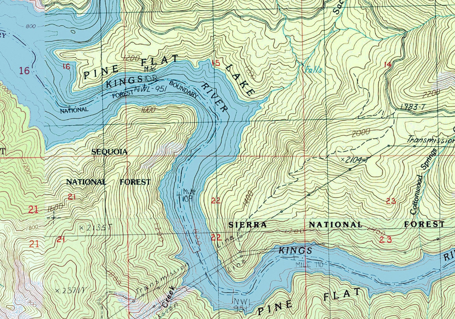 1987 Map of Pine Flat Lake California - Etsy