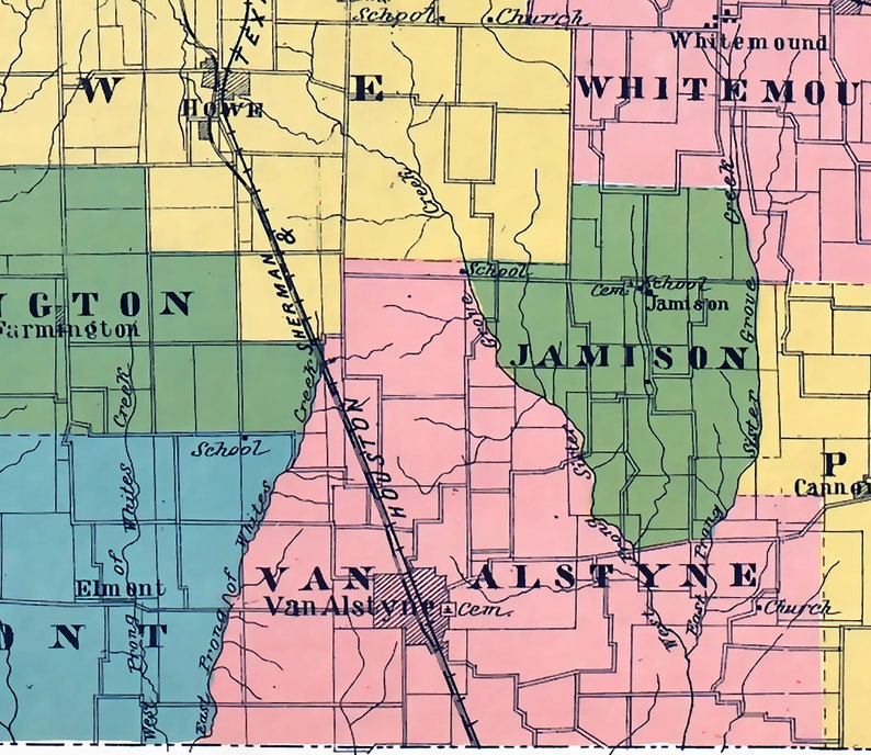 1908 Map of Grayson County Texas - Etsy