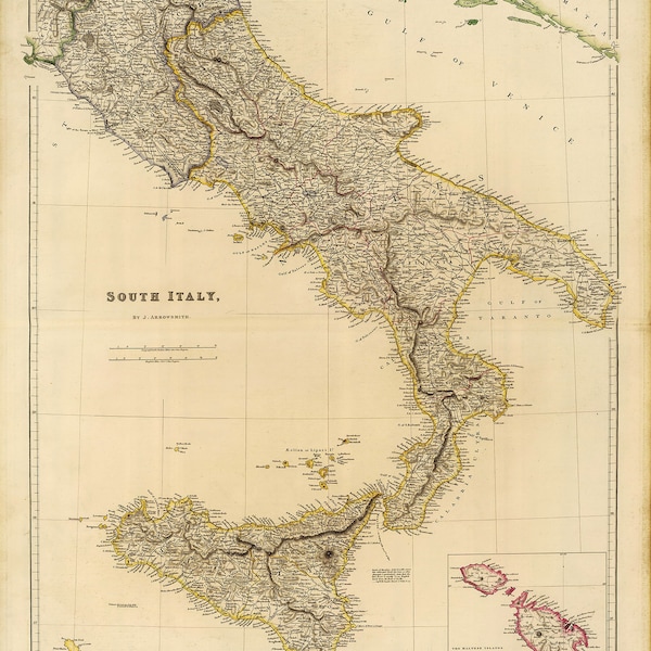Southern Italy Map - Etsy