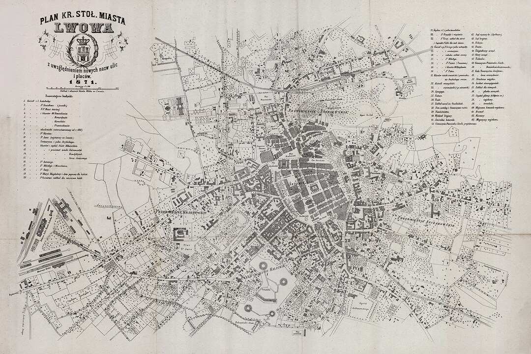 1871 Map of Lwowa Lemberg Galicia Austria Hungary - Etsy