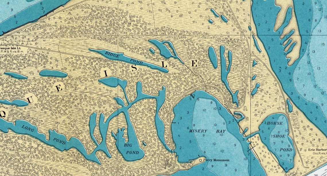 1941 Nautical Map of Erie Harbor and Presque Isle Lake Erie PA | Etsy