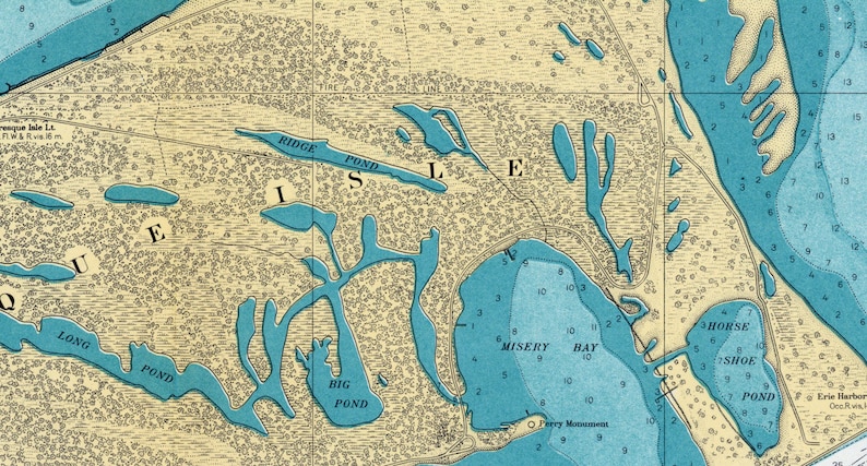 1941 Nautical Map of Erie Harbor and Presque Isle Lake Erie PA - Etsy