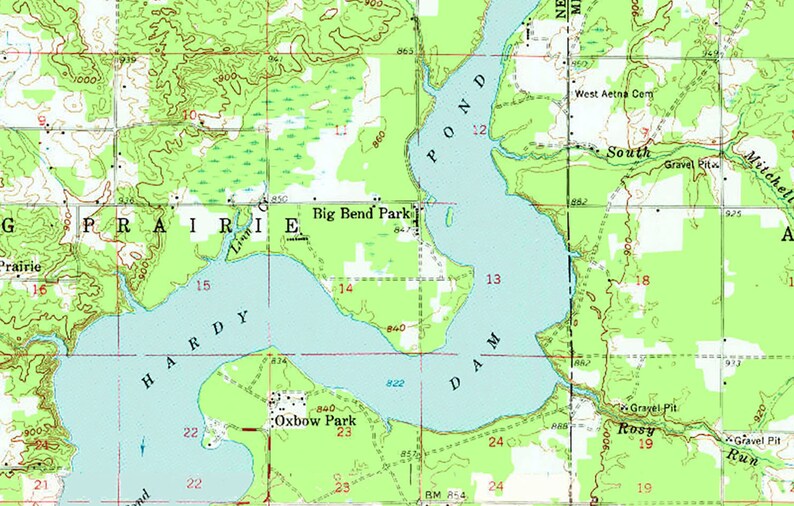 1958 Map of Hardy Dam Pond Michigan Muskegon River - Etsy