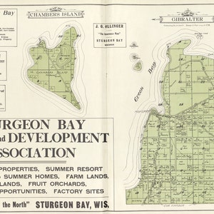 1914 Map of Chambers Island Gibralter Township Door County Wisconsin - Etsy
