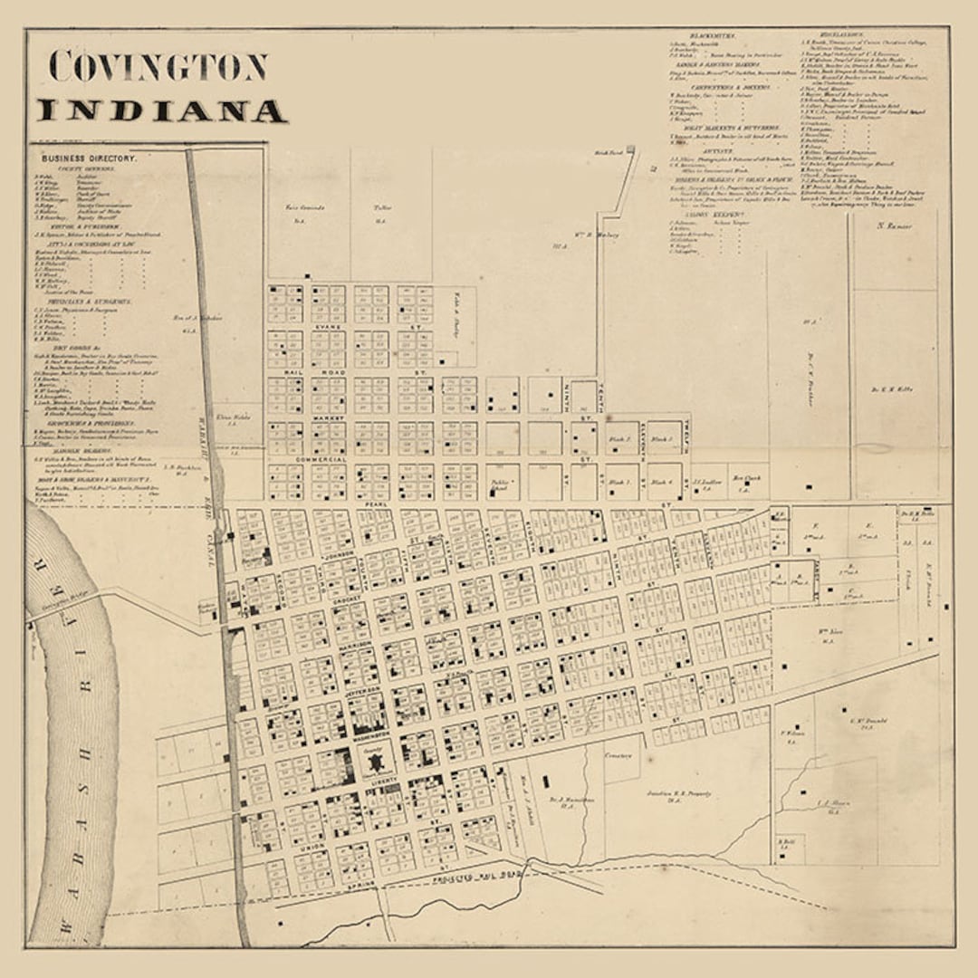 1865 Map of Covington Indiana - Etsy