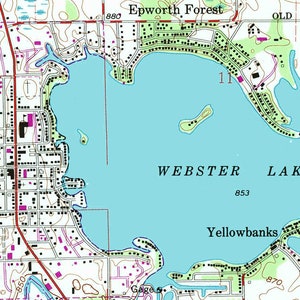 1992 Map of Webster Lake Indiana - Etsy