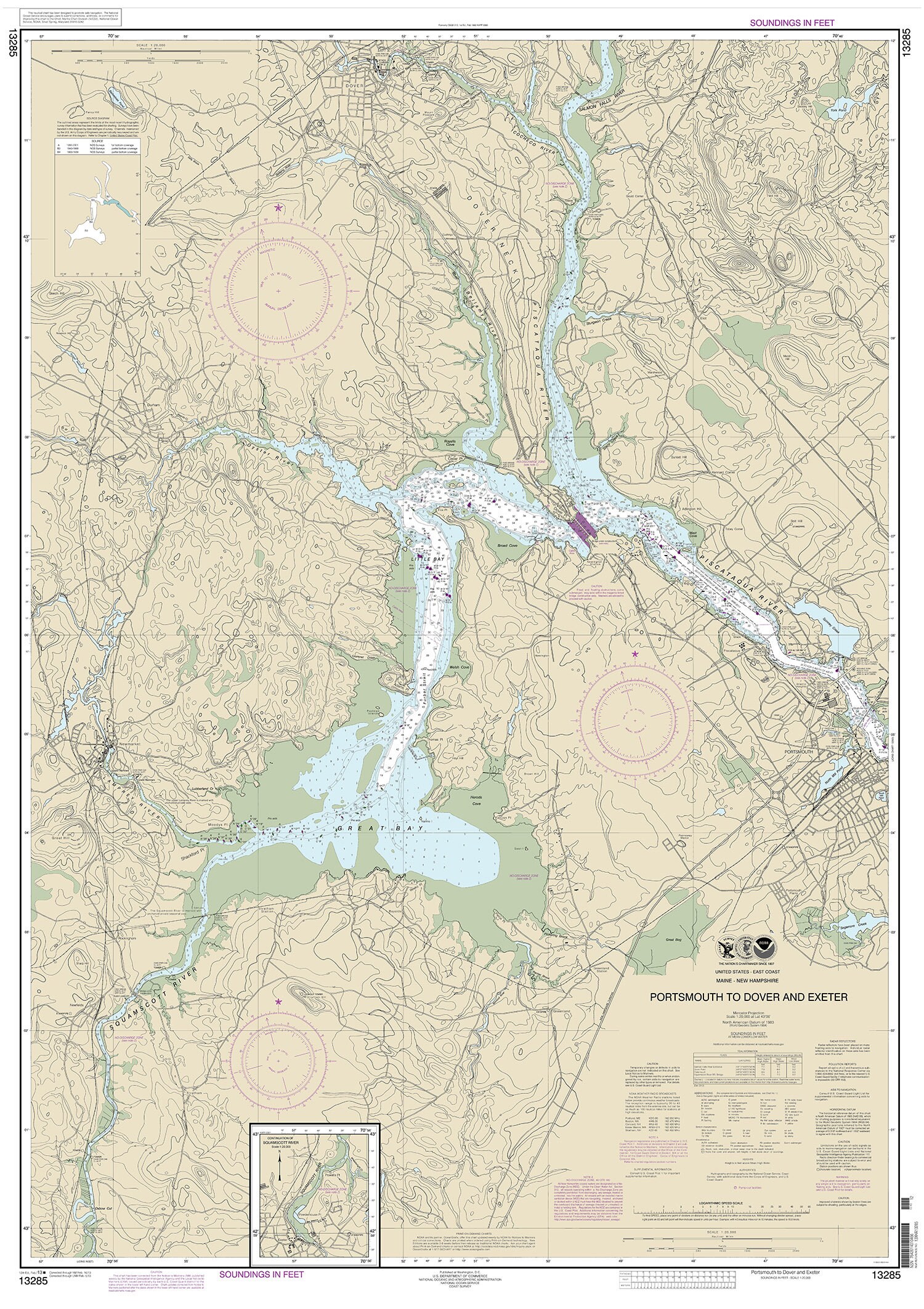 2013 Nautical Chart of Portsmouth to Dover and Exeter Piscataqua River ...