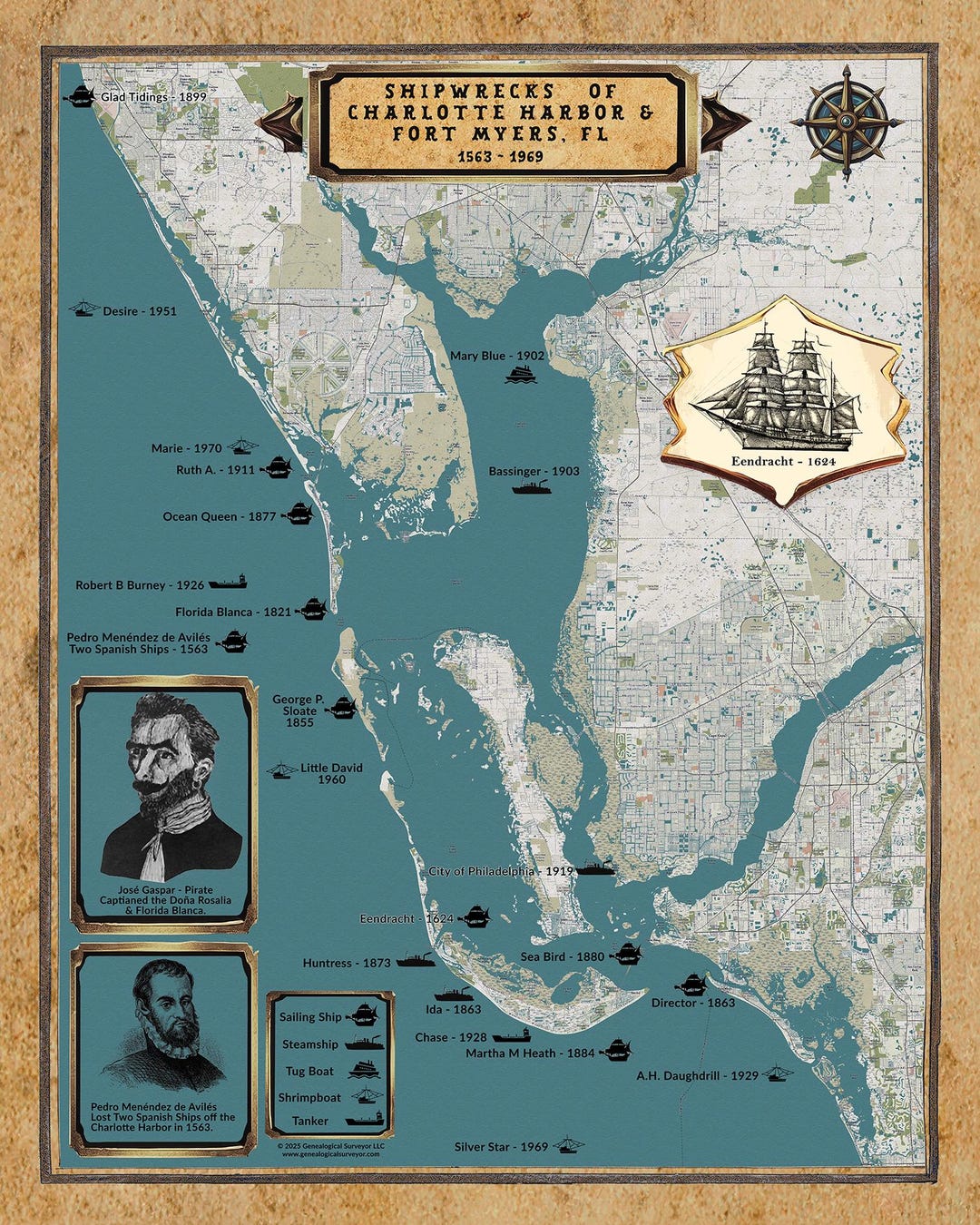 Shipwreck Map of Charlotte Harbor Florida Fort Myers Area - Etsy