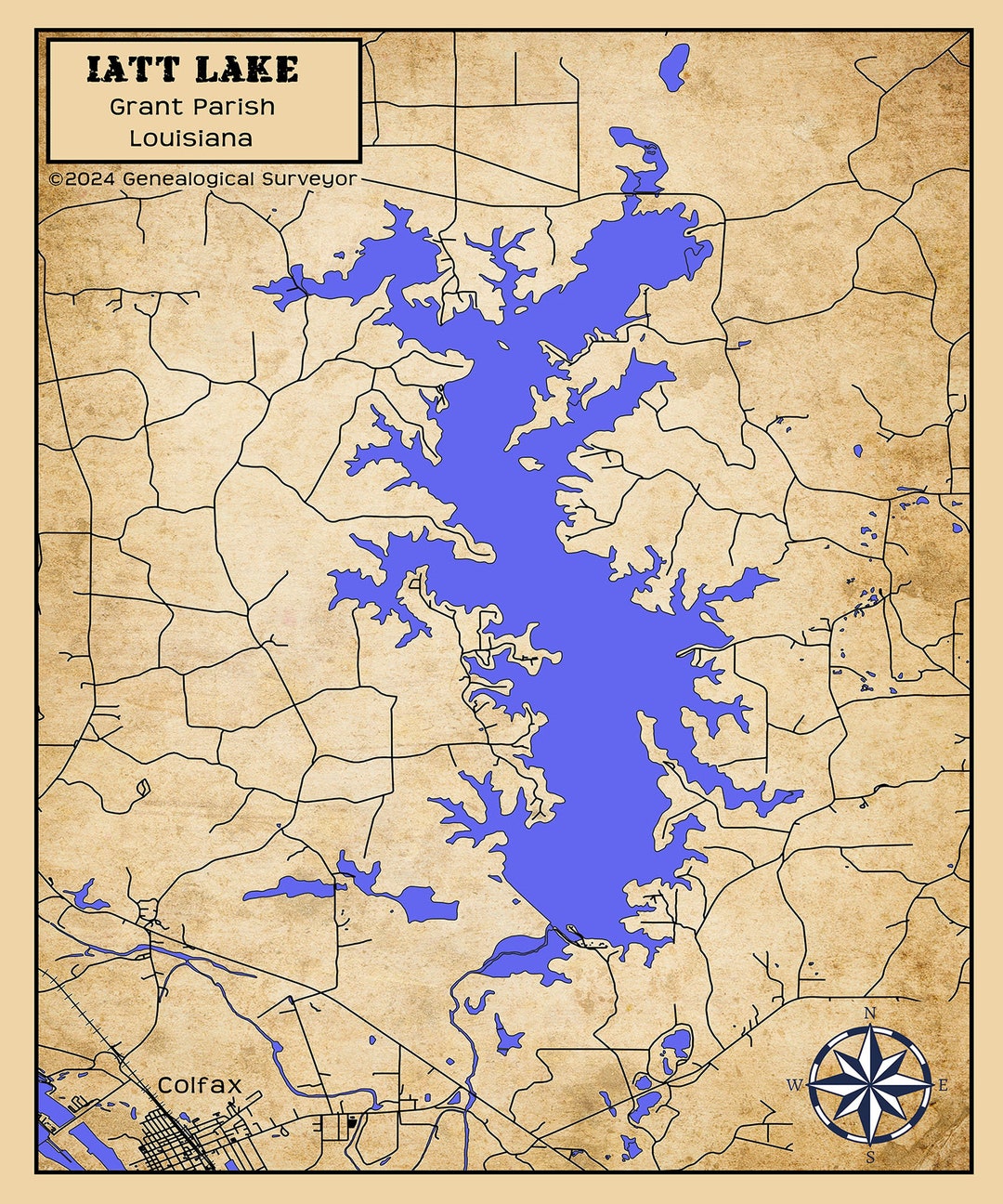 2024 Map of Iatt Lake Grant Parish Louisiana - Etsy