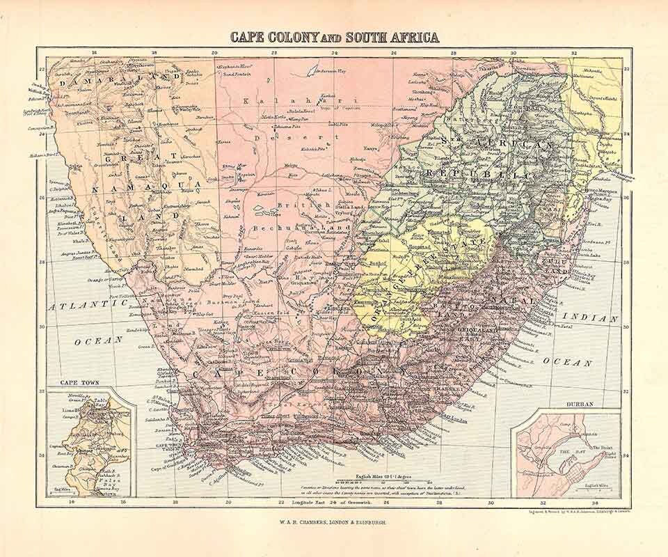 1888 Map of Cape Colony and South Africa | Etsy