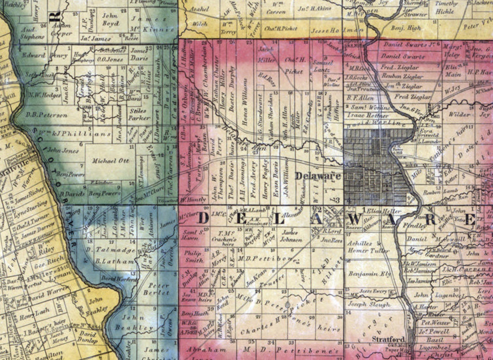 1849 Farm Line Map of Delaware County Ohio Scioto River - Etsy
