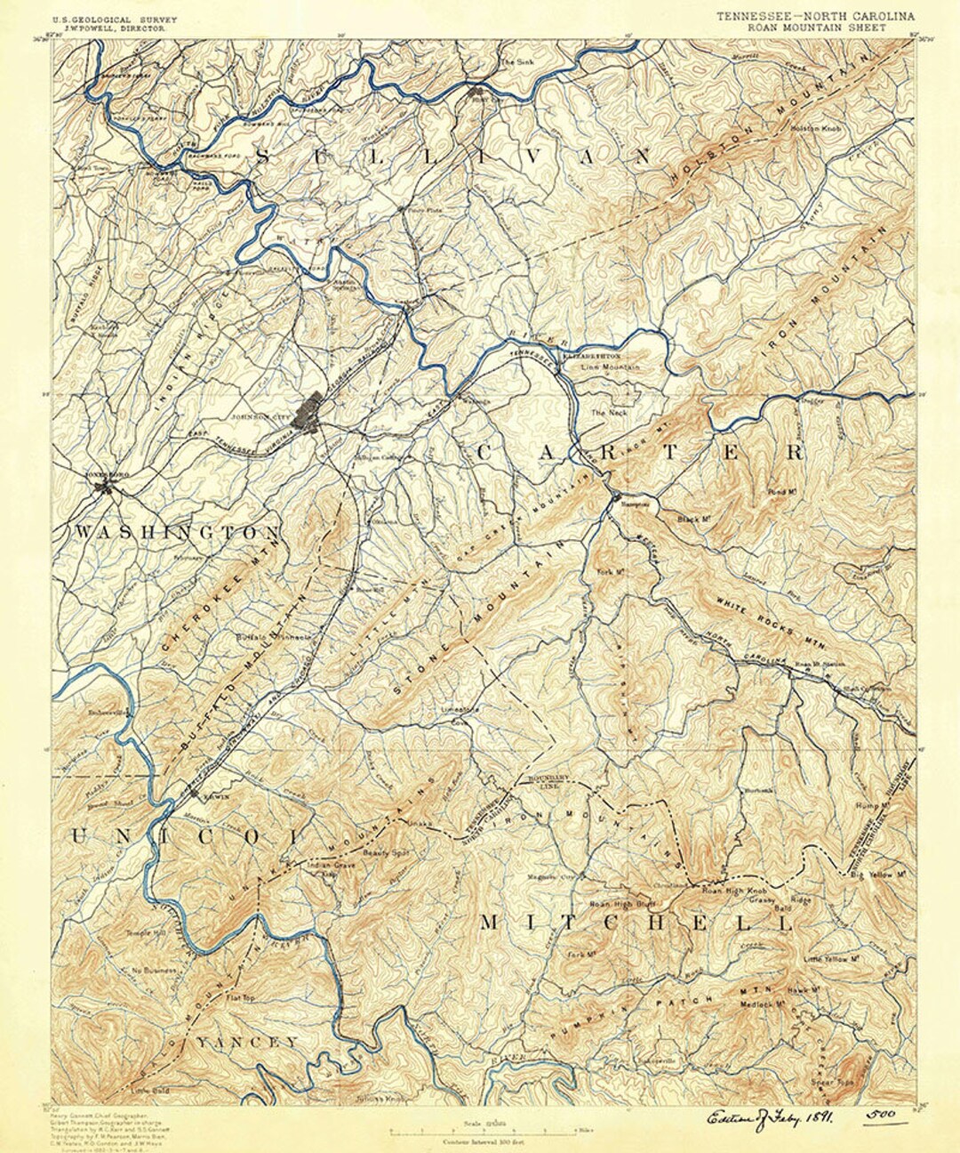 1891 Topo Map of Roan Mountain Tennessee Johnson City - Etsy