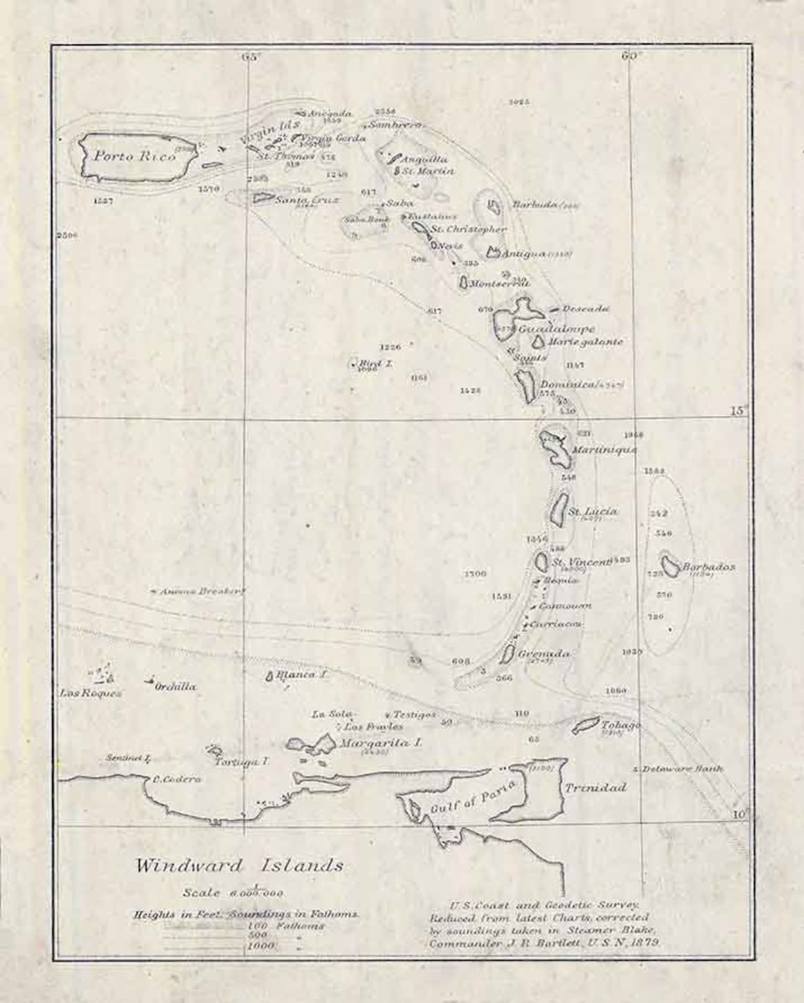 1880 Map of the Windward Islands - Etsy