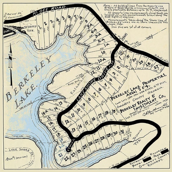 1950 Map of Berkeley Lake Properties Gwinnett County Georgia - Etsy ...