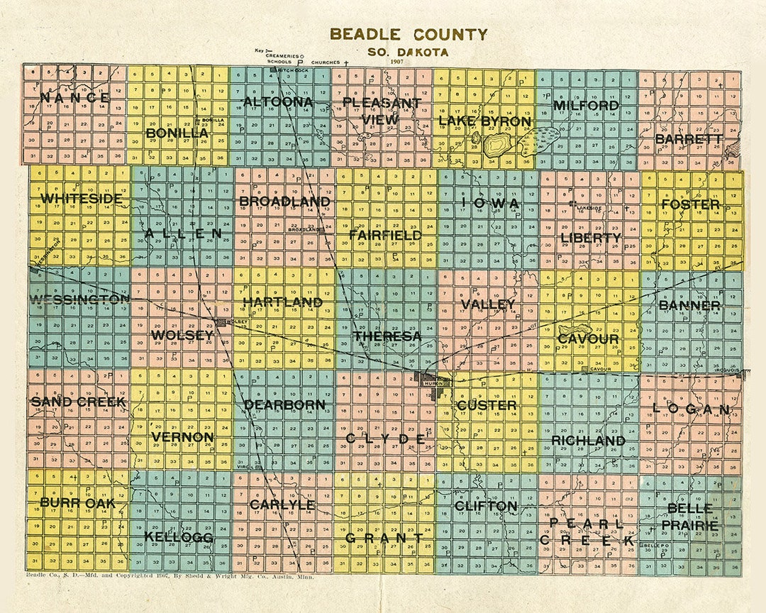 1907 Map of Beadle County South Dakota - Etsy