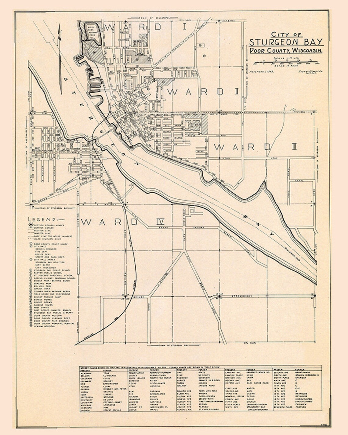 1943 Map of the City of Sturgeon Bay Door County Wisconsin - Etsy UK