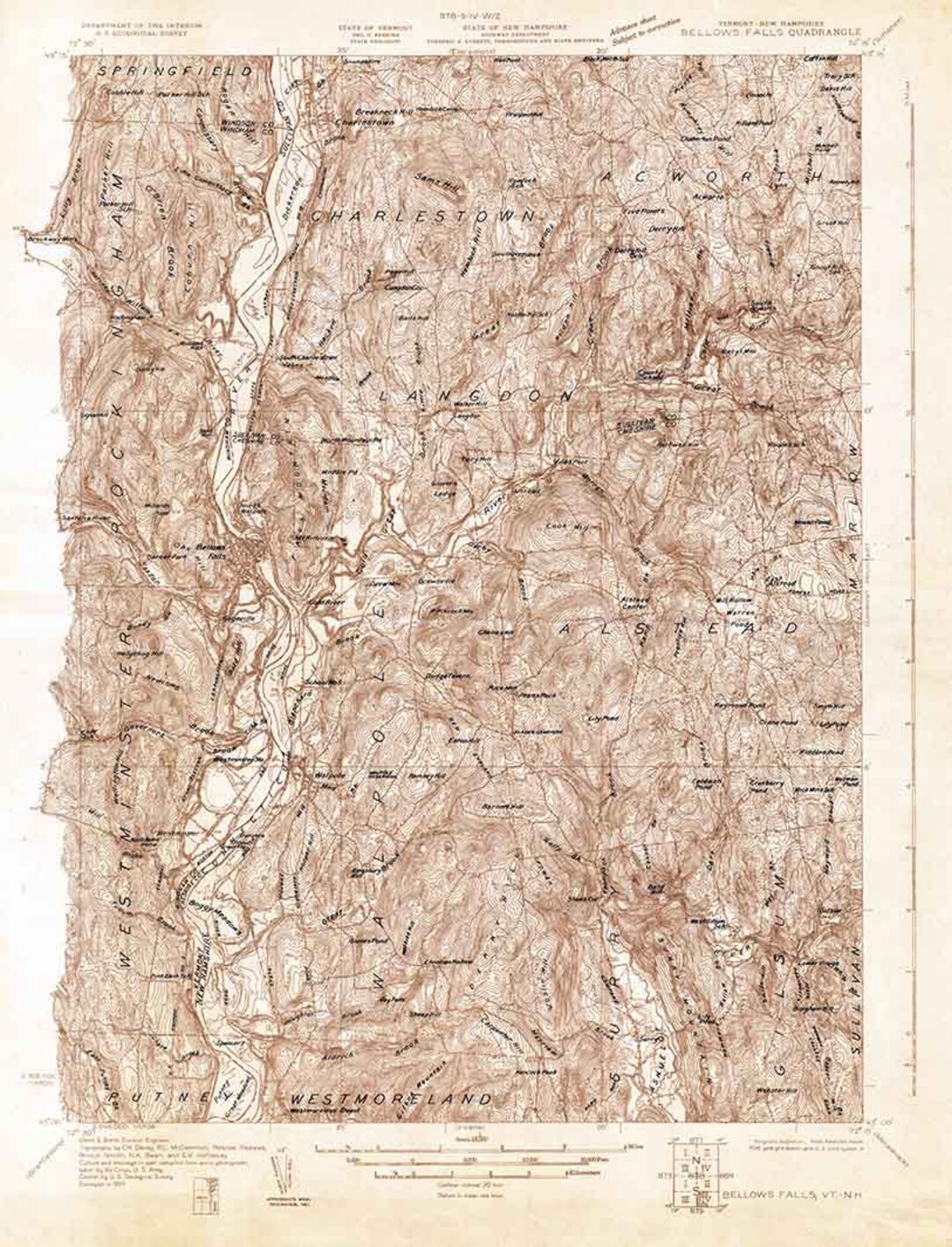 1927 Topo Map of Bellows Falls Vermont Quadrangle - Etsy