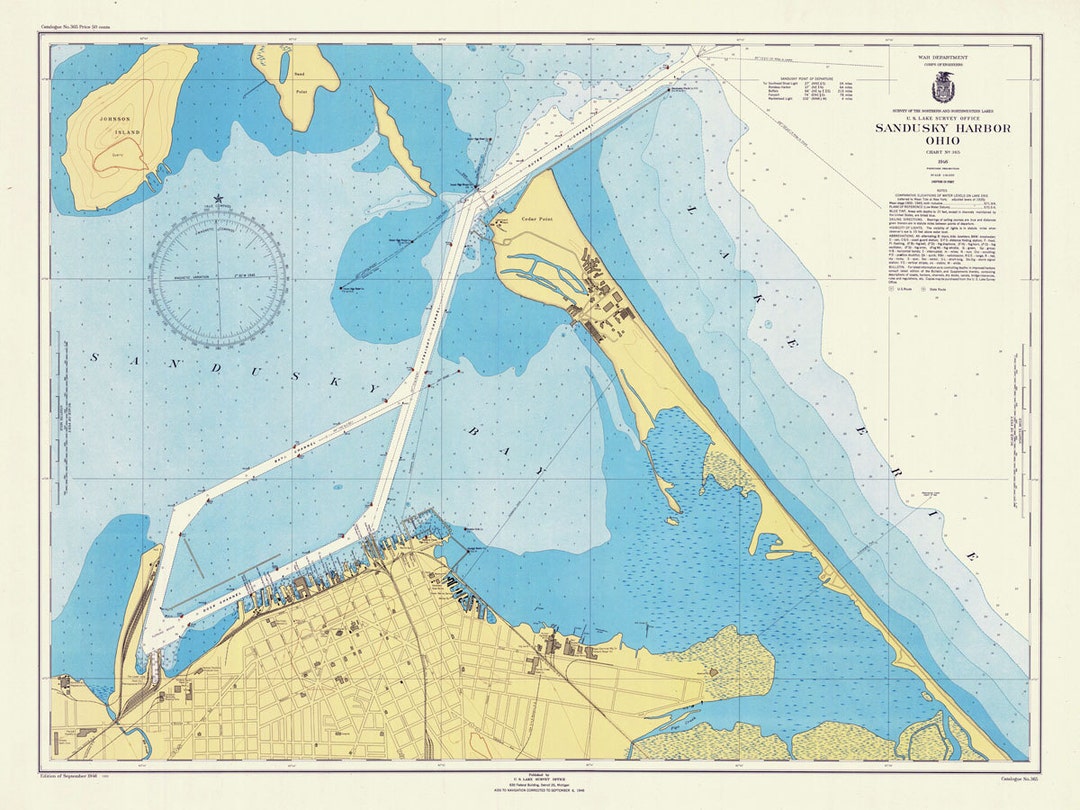1946 Nautical Map of Sandusky Harbor Ohio Lake Erie - Etsy