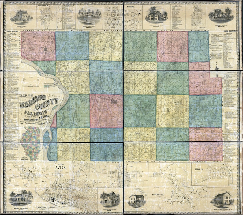 1861 Farm Line Map of Madison County Illinois Edwardsville - Etsy