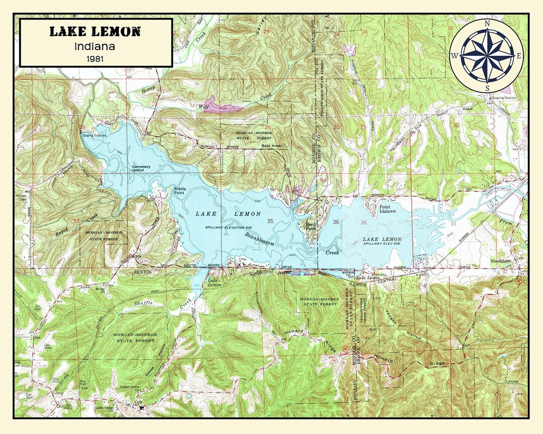 1981 Map of Lake Lemon Indiana - Etsy Australia