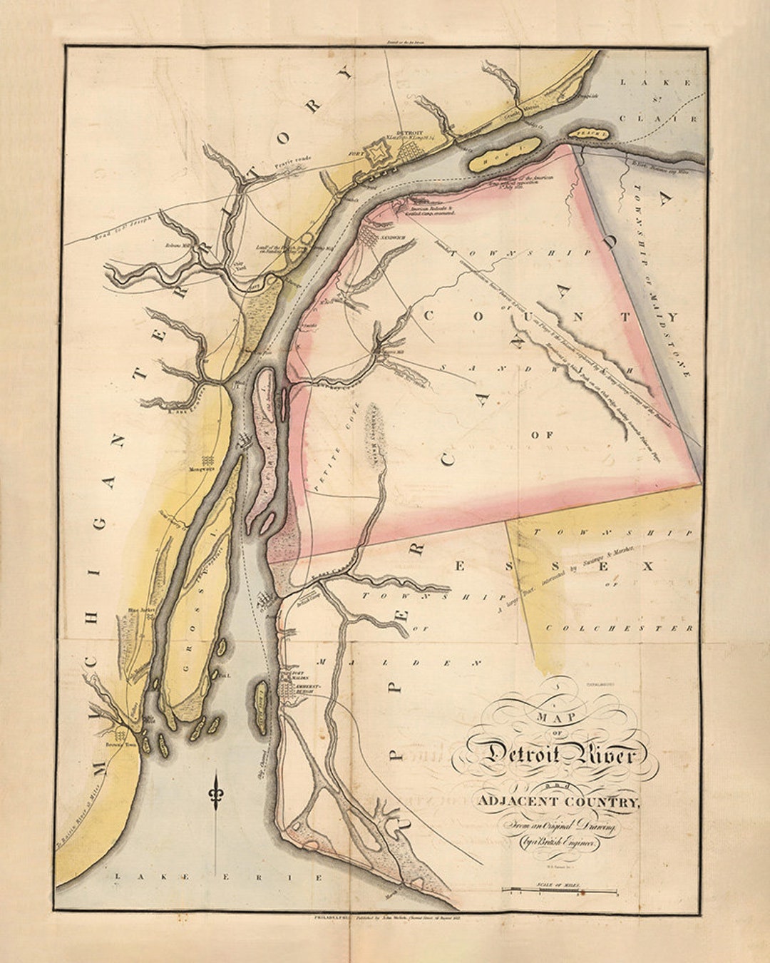 1813 Map of the Detroit River and Adjacent Country - Etsy