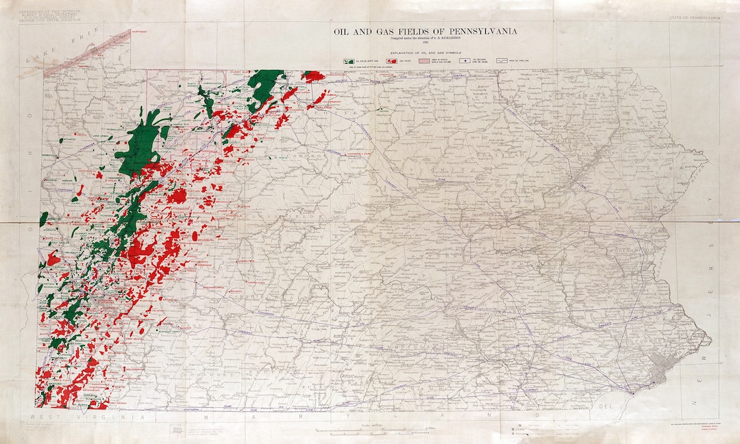 1921 Oil and Gas Fields Map of Pennsylvania - Etsy